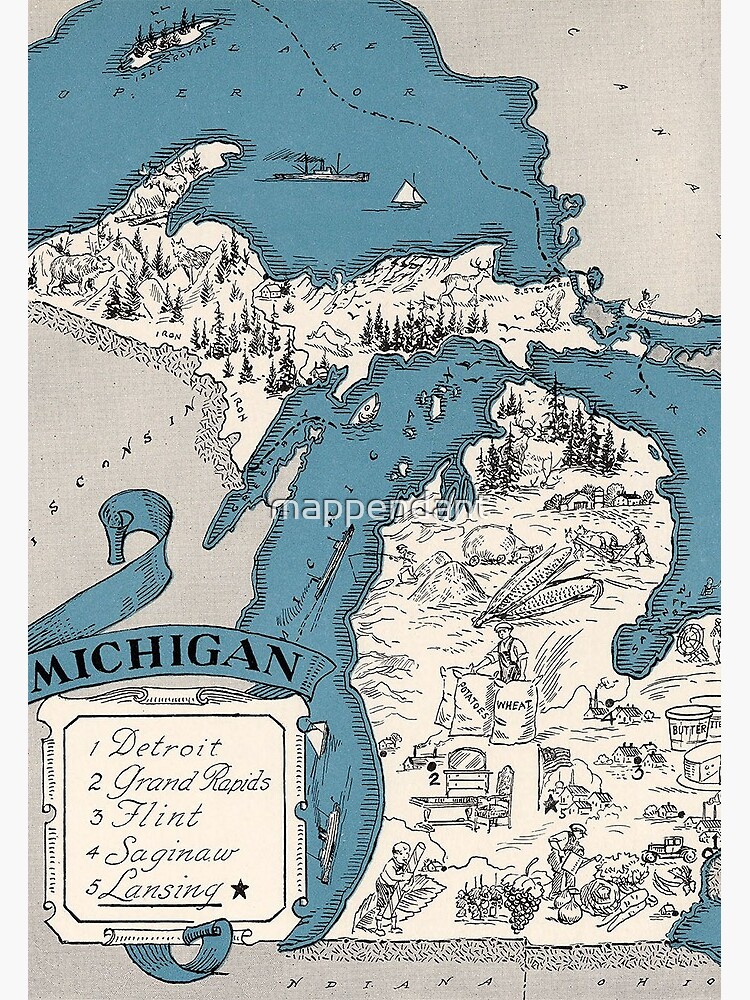 "Vintage 1926 Michigan map postcard - Christmas greeting card" Greeting ...