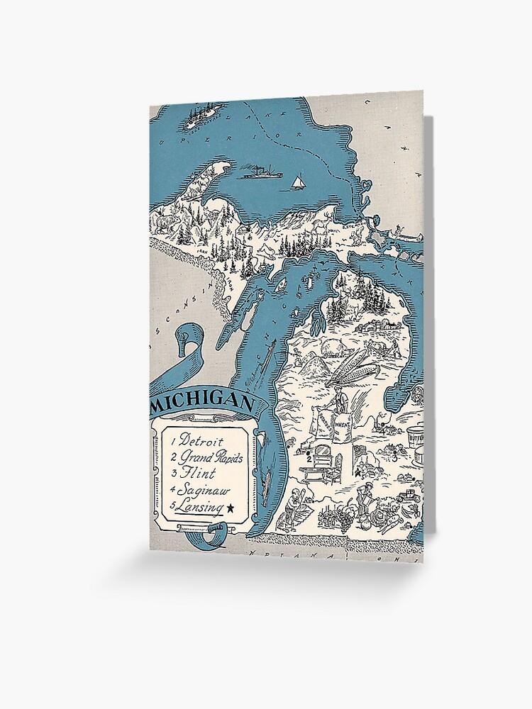 "Vintage 1926 Michigan map postcard - Christmas greeting card" Greeting ...