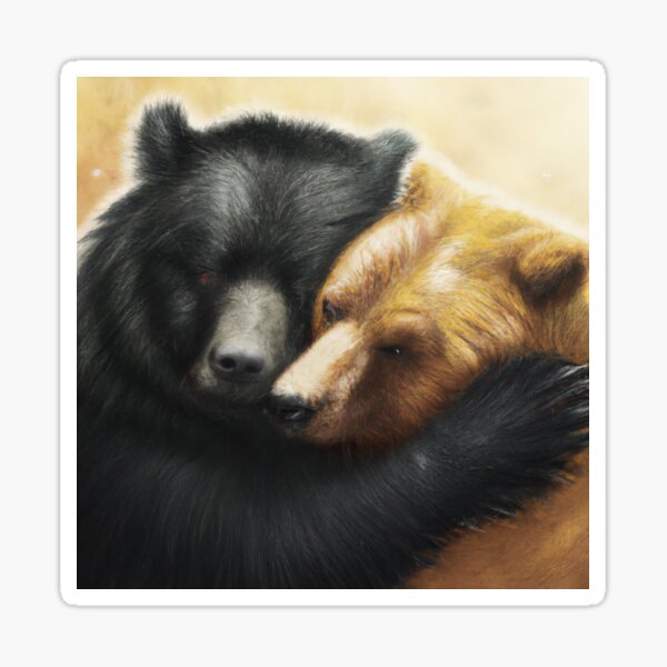 "Asiatic Black Bear and Brown Grizzly Bear Hug" Sticker for Sale by ...