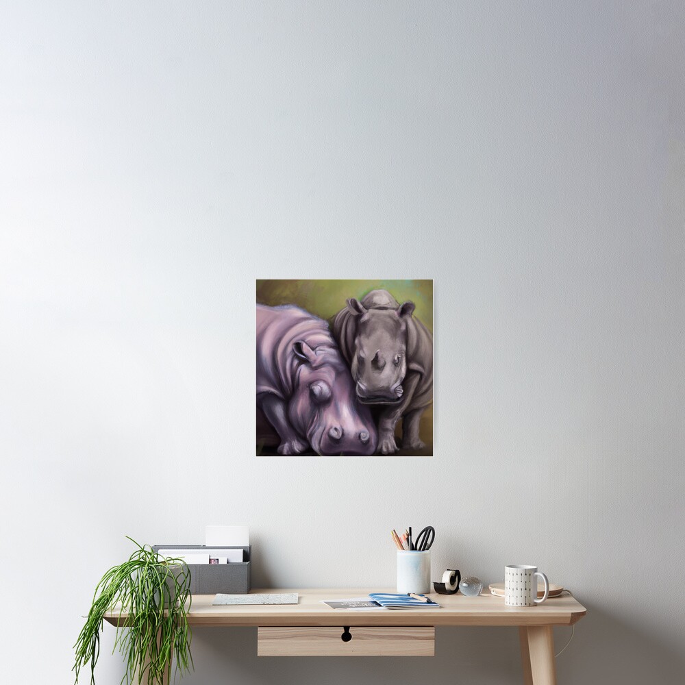 "Rhino and Hippo Hug" Poster for Sale by Parag-Travels | Redbubble