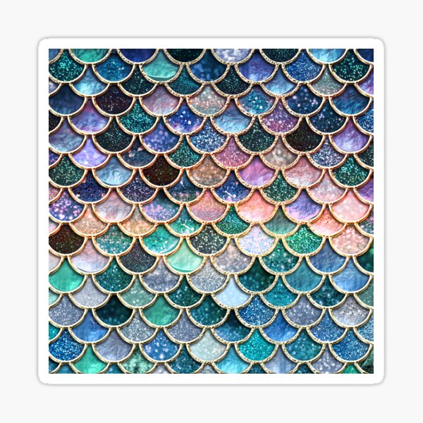 "Teal, Silver and Pink Sparkle Faux Glitter Mermaid Scales" Sticker by ...