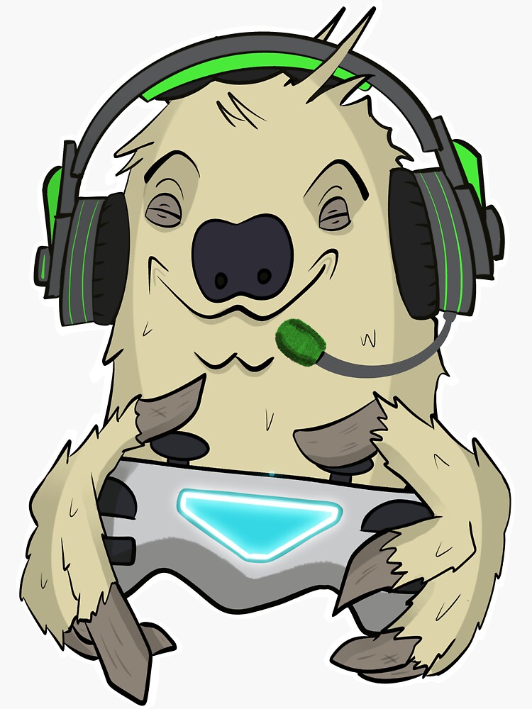 "Happy gamer sloth" Sticker for Sale by Twistedprawn | Redbubble