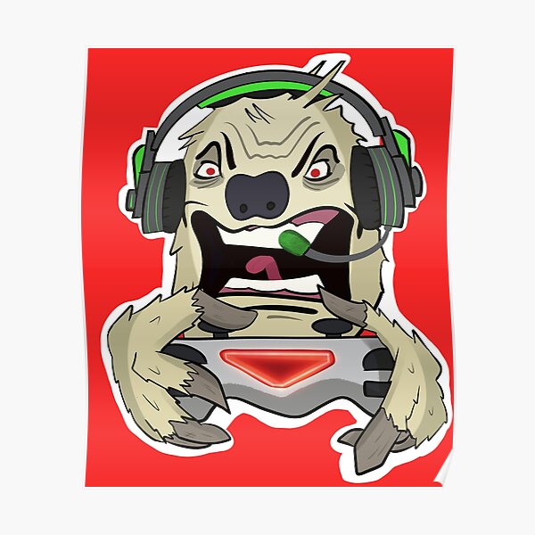 "Angry gamer sloth " Poster for Sale by Twistedprawn | Redbubble