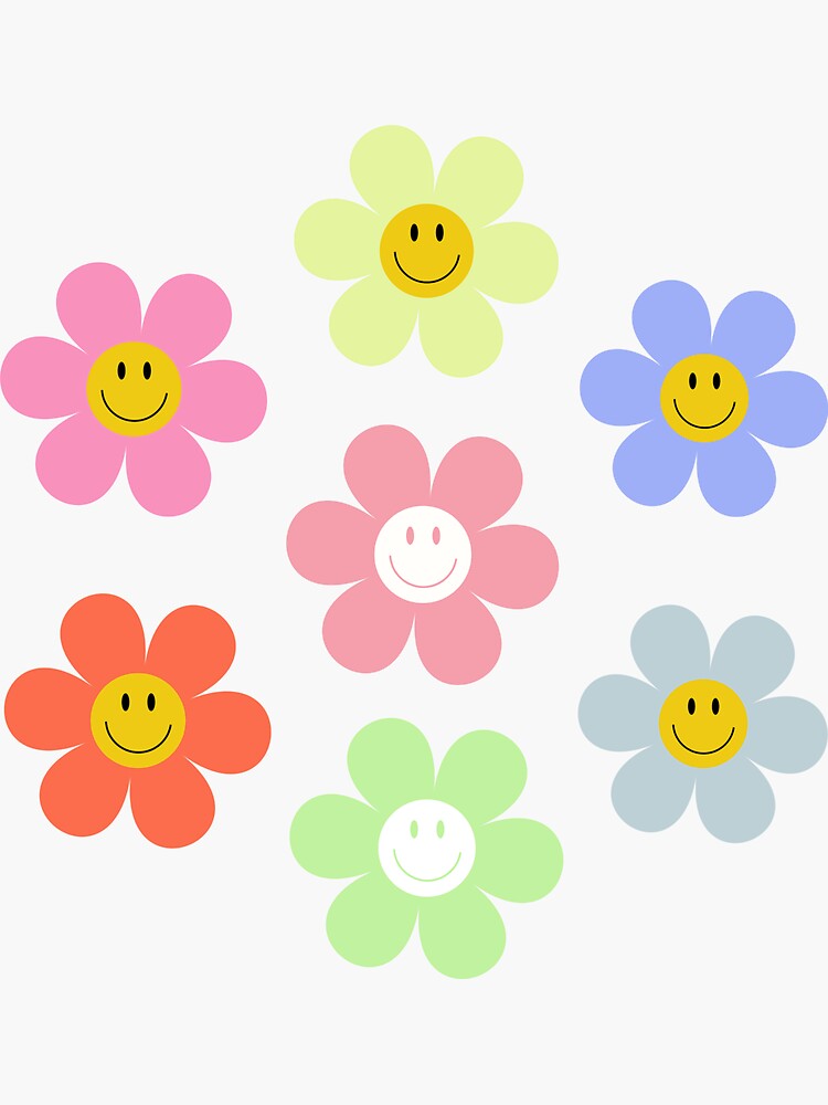 "Colorful smiley happy flowers" Sticker for Sale by SweetKidsDesign ...