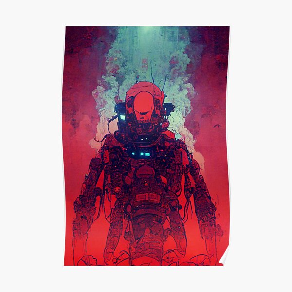 "Giant Red Cyborg Mecha " Poster for Sale by SliceOfColor | Redbubble
