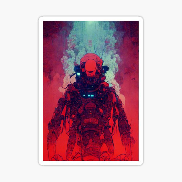 "Giant Red Cyborg Mecha " Sticker for Sale by SliceOfColor | Redbubble