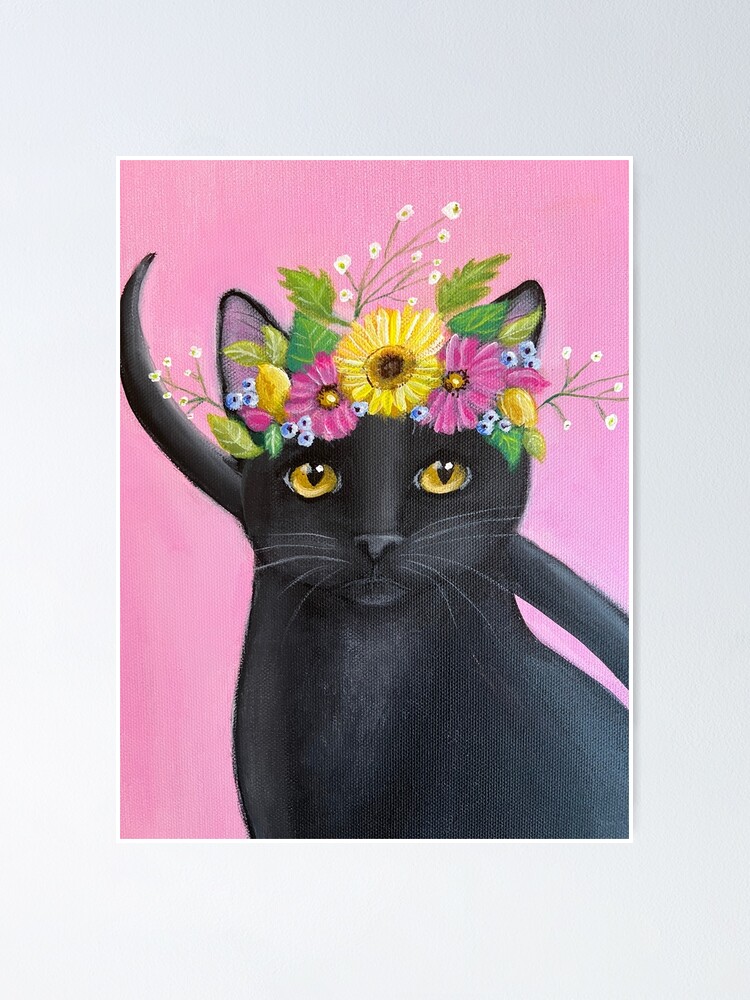 "A Blooming Clowder: Black Cat Face" Poster for Sale by juliryan ...