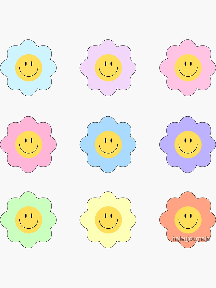 "pastel indie smiley flowers" Sticker for Sale by haleyjournals | Redbubble