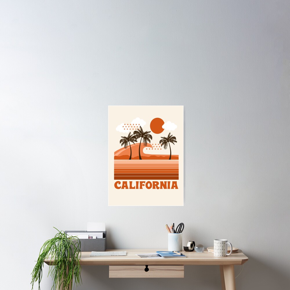 "California - retro 70s 1970's sun surfing beach throwback minimal ...