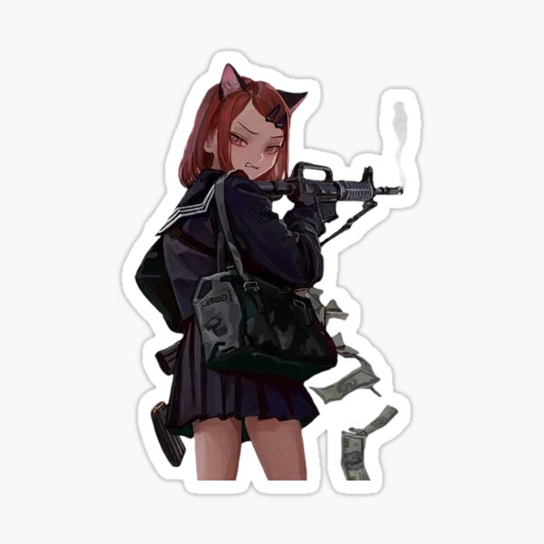 "anime girl gun" Sticker for Sale by UtakaDesign | Redbubble