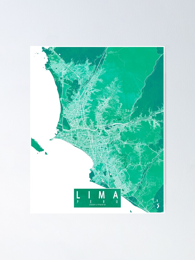 "Lima City Map of Peru - Watercolor" Poster for Sale by deMAP | Redbubble