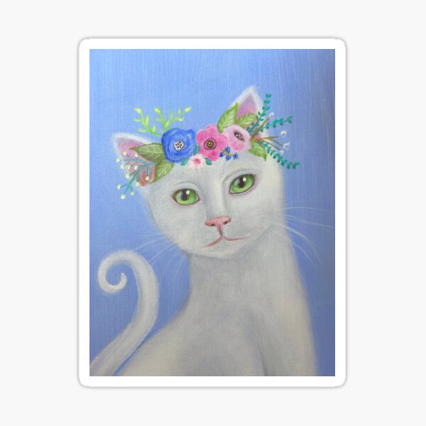 "A Blooming Clowder: White Cat Face" Sticker for Sale by juliryan ...