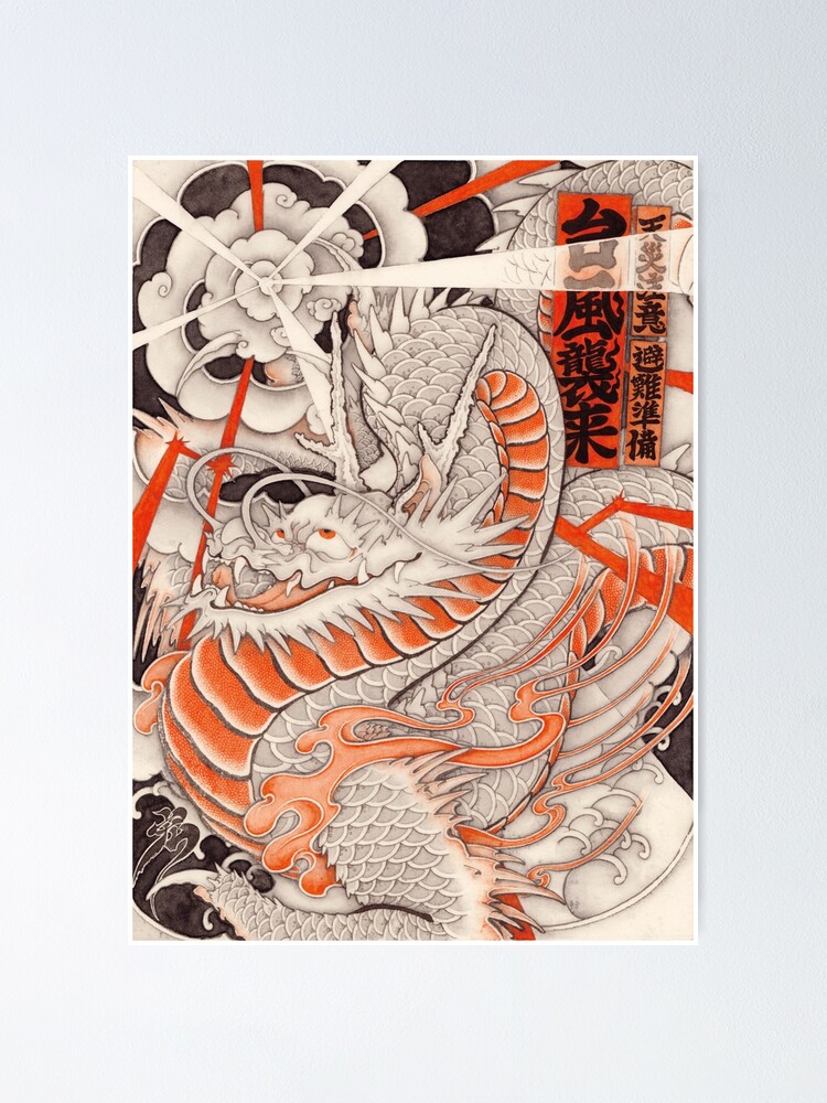 "Japanese tattoo typhoon dragon" Poster for Sale by yakudo-kan | Redbubble