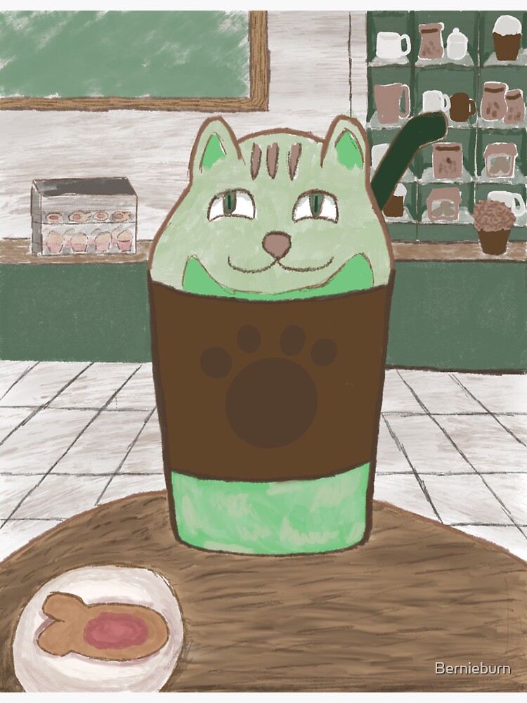 "Cute Cat Starbucks Coffee Illustration" Sticker for Sale by Bernieburn ...