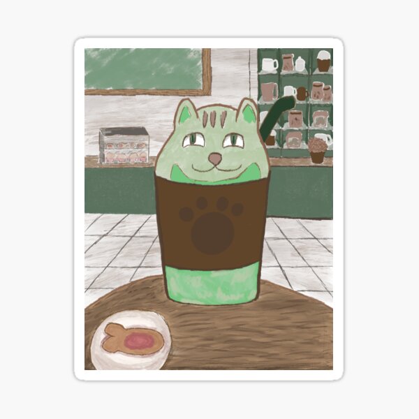 "Cute Cat Starbucks Coffee Illustration" Sticker for Sale by Bernieburn ...