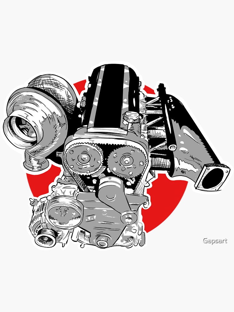 "2JZ engine JDM tuner illustration" Sticker for Sale by Gapsart | Redbubble