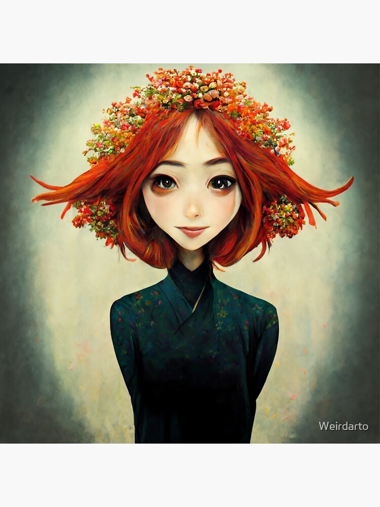 Impression photo « Anime belle femme rousse fleurs dessin animé fille ...