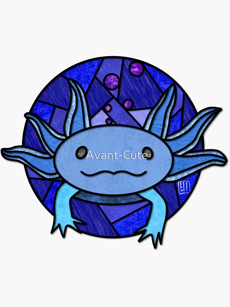 "Blue Axolotl Stained Glass" Sticker for Sale by Avant-Cute | Redbubble