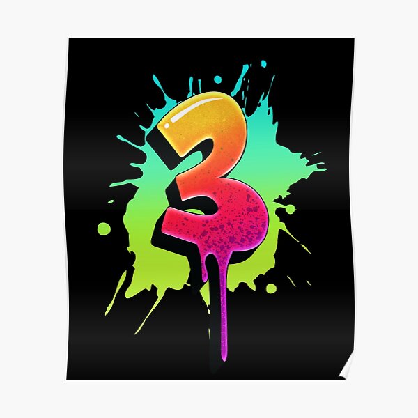 "Graffiti Number 3 Digit Colorful Paint Splash Style" Poster for Sale ...