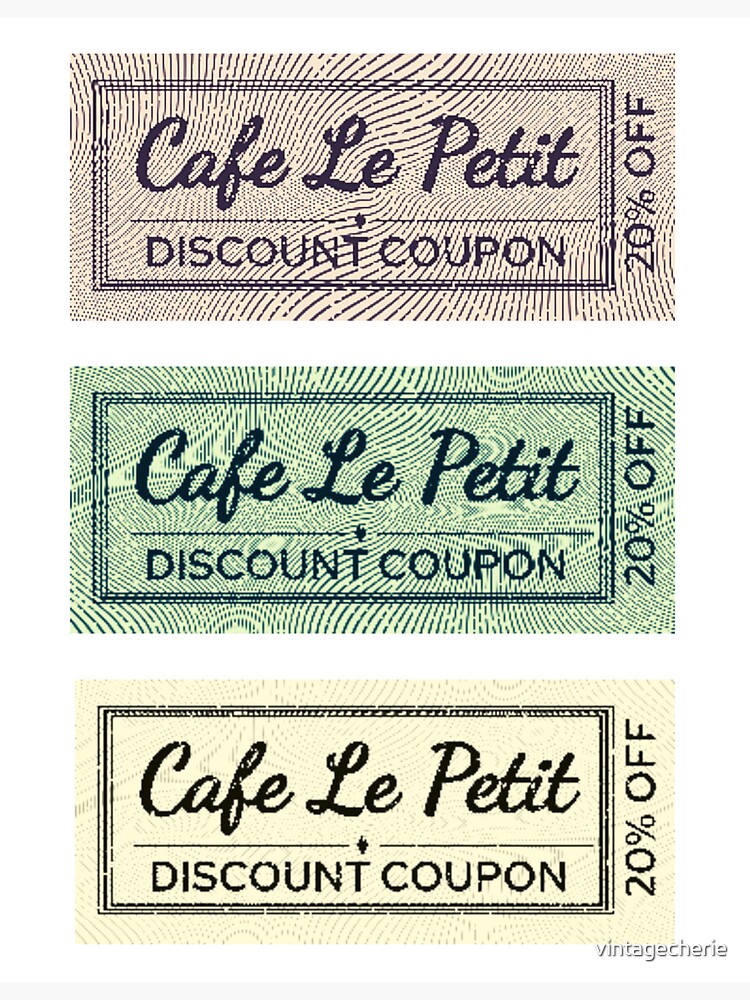 "Cafe Le Petit Discount Coupon Stub" Sticker for Sale by vintagecherie ...