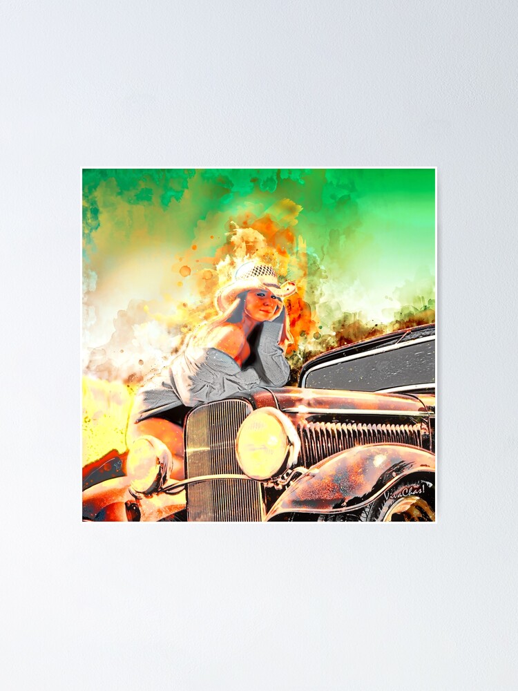 "Hot Rod Pinup Happiness is a Warm Sun" Poster by ChasSinklier | Redbubble