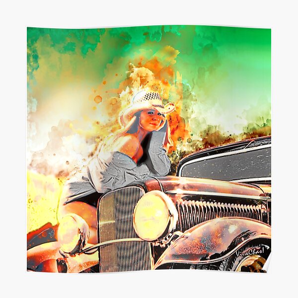 "Hot Rod Pinup Happiness is a Warm Sun" Poster by ChasSinklier | Redbubble