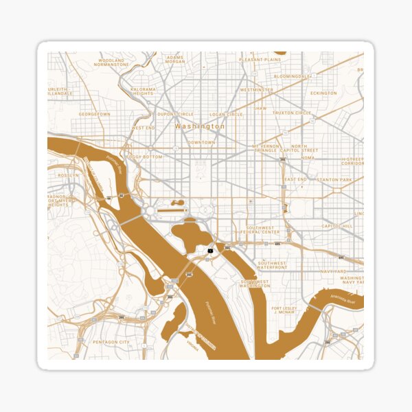 "Gold Metallic Map of WASHINGTON DC by UpToDate" Sticker for Sale by ...