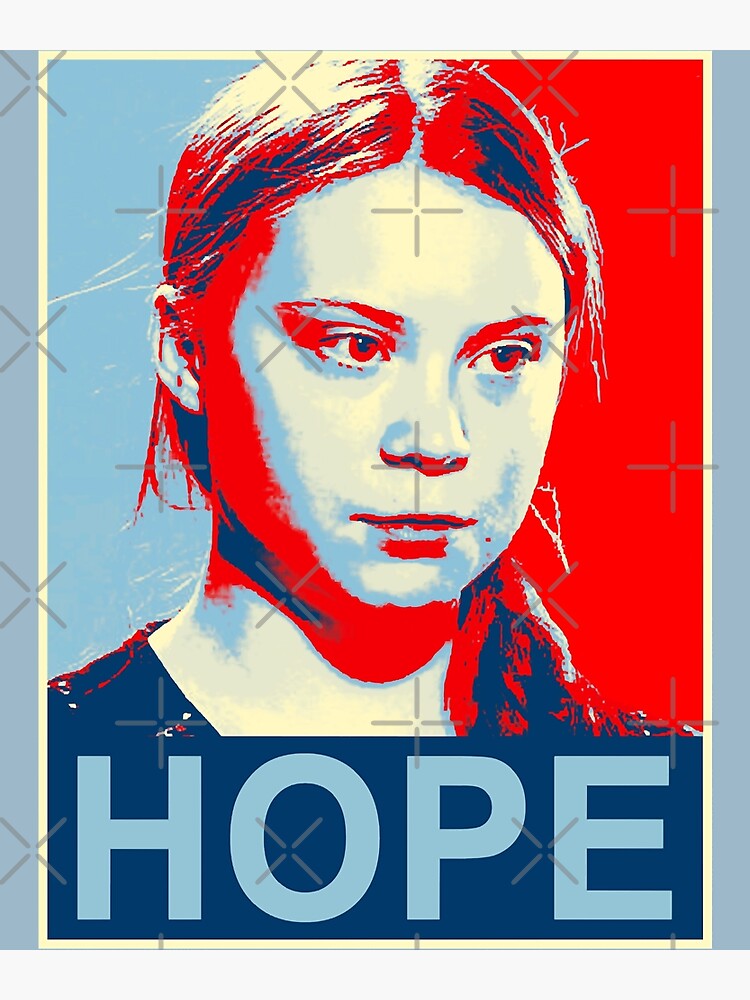 "Light Blue Greta Thunberg Environmental Activist HOPE Style of Bernard Fairey " Art Print for ...