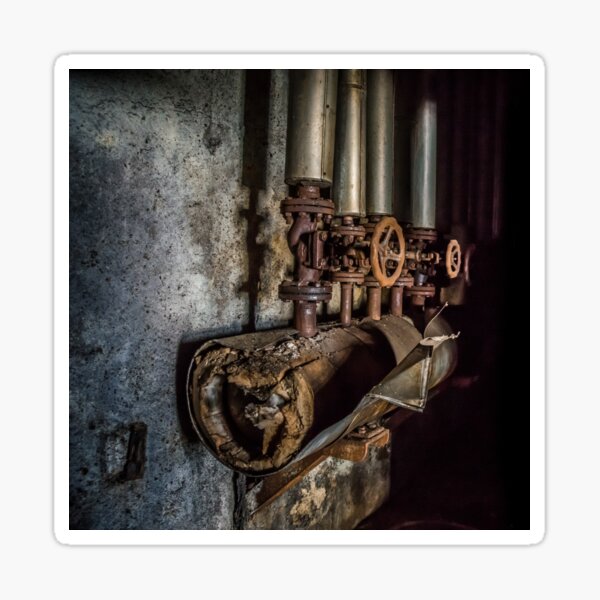 "old piping in abandoned factory" Sticker for Sale by ellydevries ...