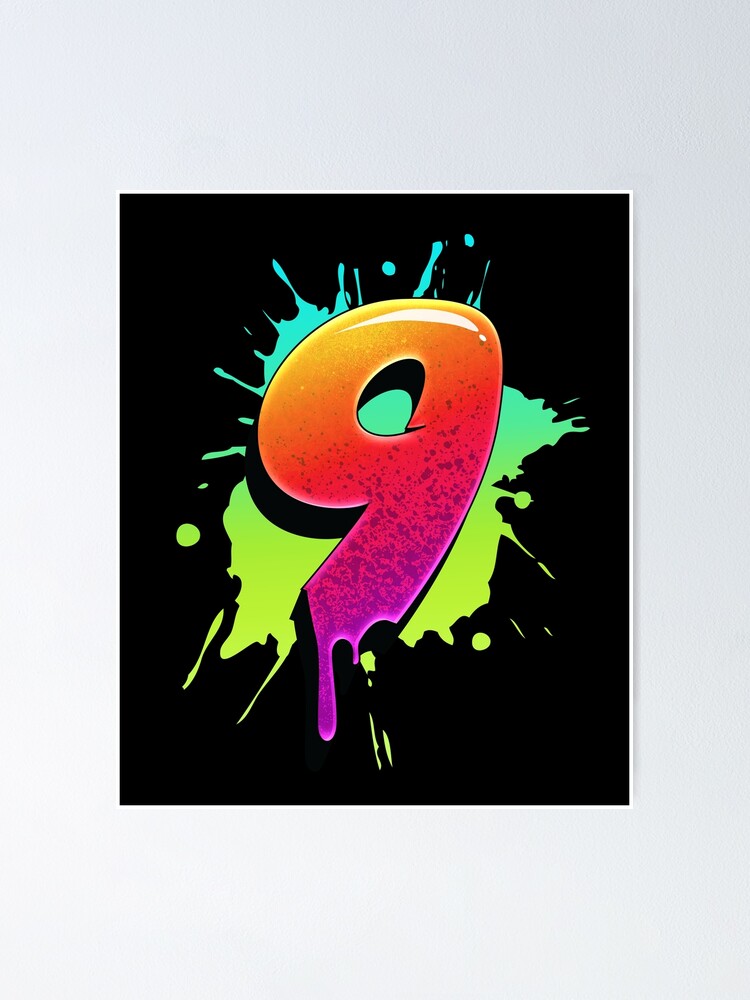 "Graffiti Number 9 Digit Colorful Paint Splash Style" Poster for Sale ...