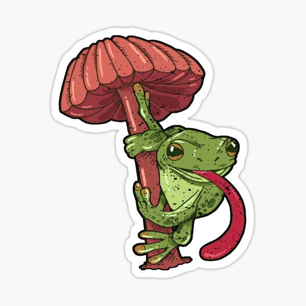 "Cottage Core Frog Tongue Out On Mushroom Cute Retro Style" Sticker for ...
