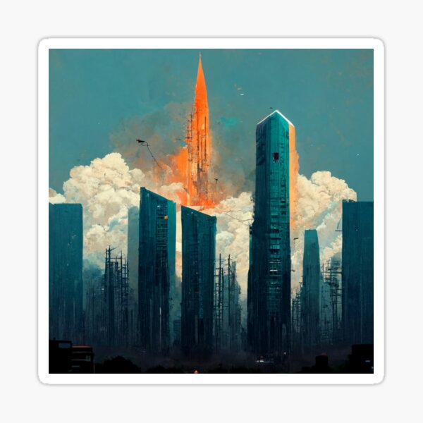 "Urbanism. Explosion in the big city" Sticker for Sale by AI-Max ...