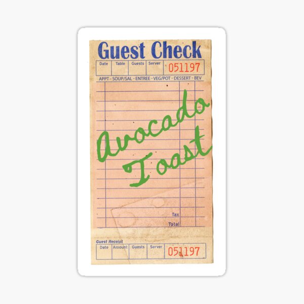 "Avocado Toast Guest Check" Sticker for Sale by Miss-Honey-Pot | Redbubble