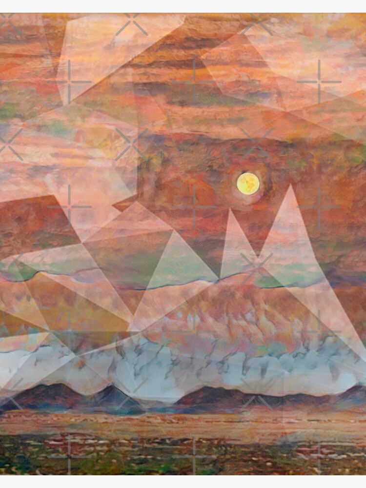 "Cubist Mountain Landscape with Moon " Sticker for Sale by oh-bi-me ...