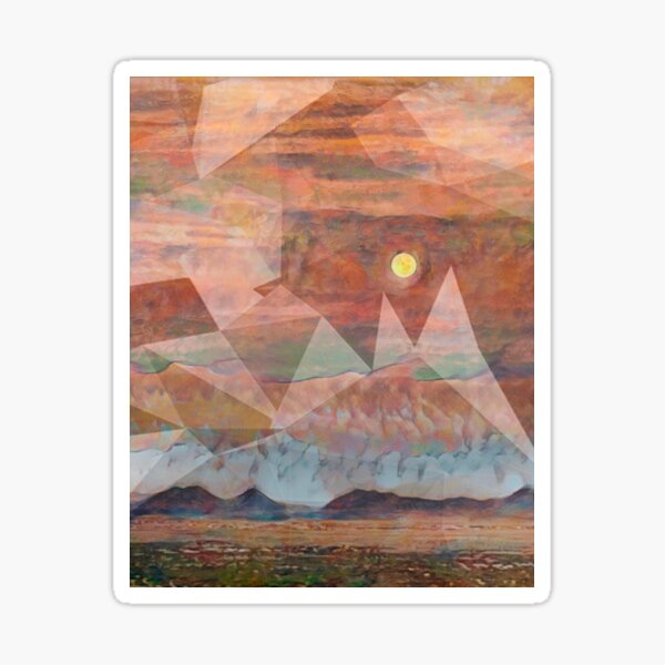 "Cubist Mountain Landscape with Moon " Sticker for Sale by oh-bi-me ...