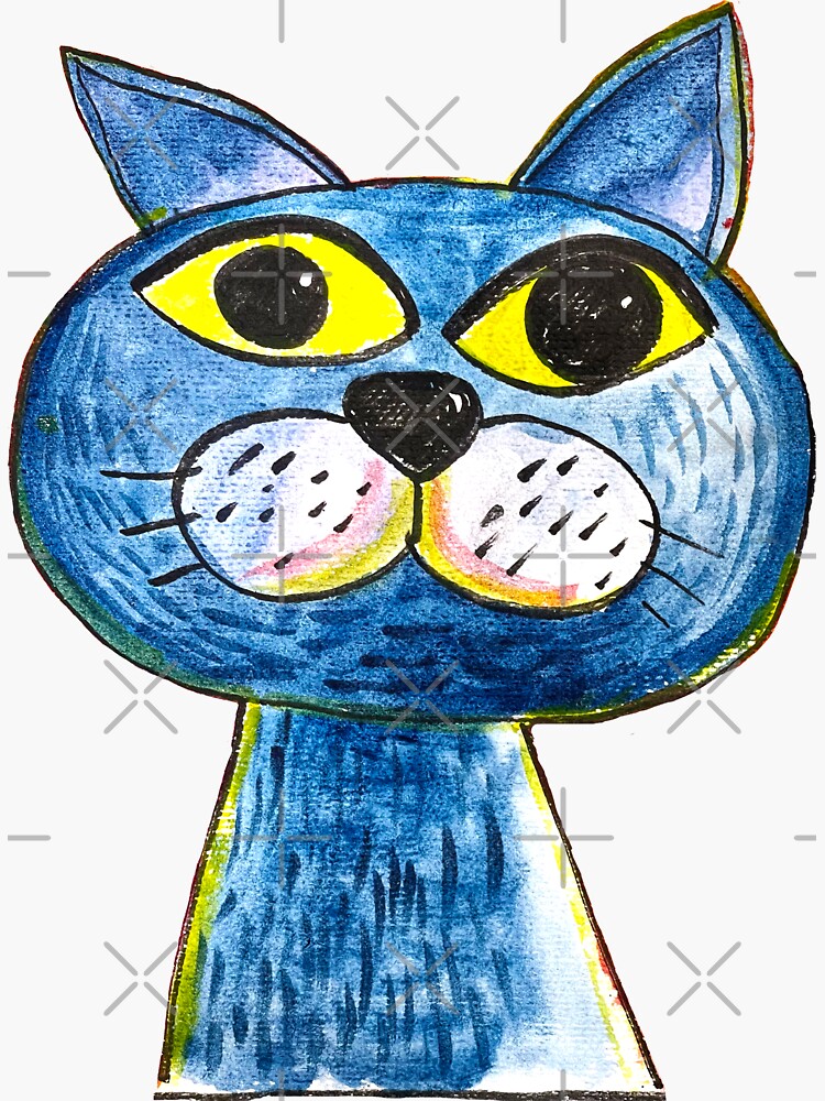 "Blue Cat Meow Cat Kitten Funny Kitty in the rain" Sticker for Sale by ...