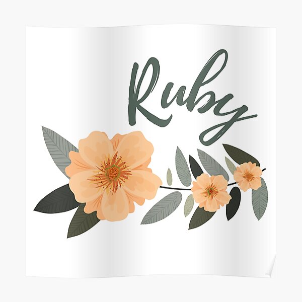 "Ruby Name With Pretty Flowers | Name Design Orange And Green Plants ...