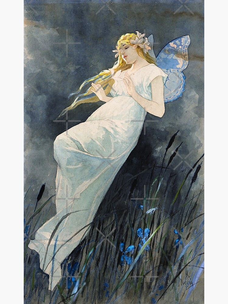 "Elfe mit Irisblüten-Elf with iris flowers -Alphonse Mucha -Art Nouveau ...