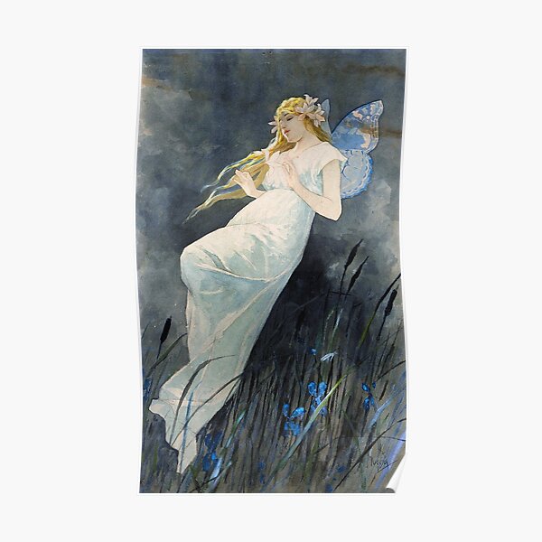 "Elfe mit Irisblüten-Elf with iris flowers -Alphonse Mucha -Art Nouveau ...