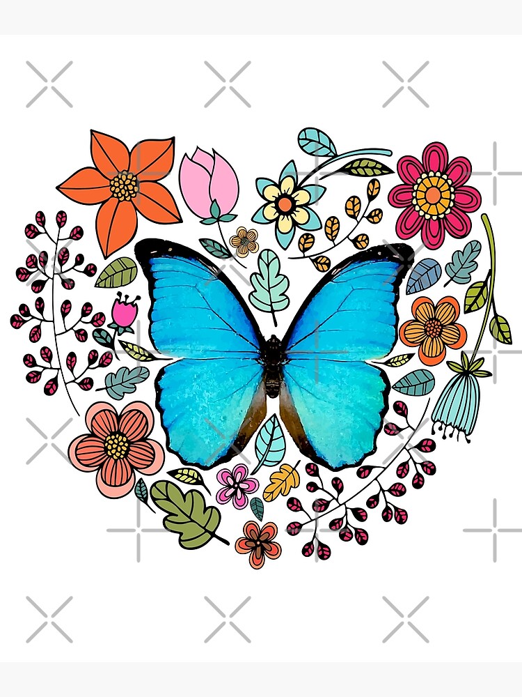 "Light blue butterfly with heart flowers" Poster for Sale by MoSaid ...