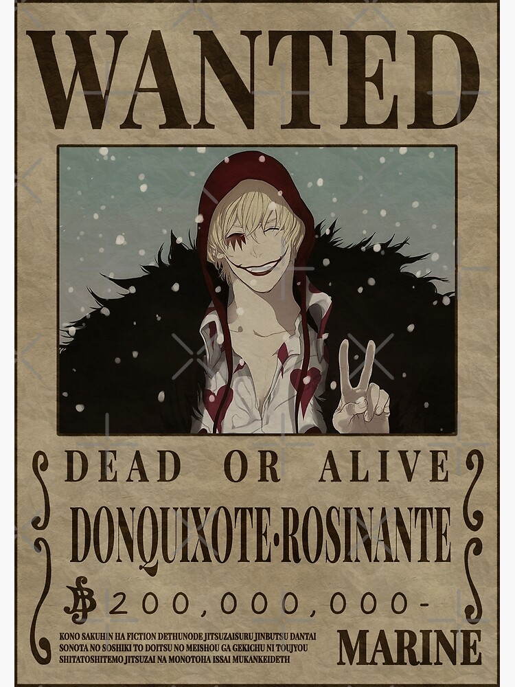 "Donquixote Rosinante Wanted One Piece Corazon Bounty Poster" Poster ...