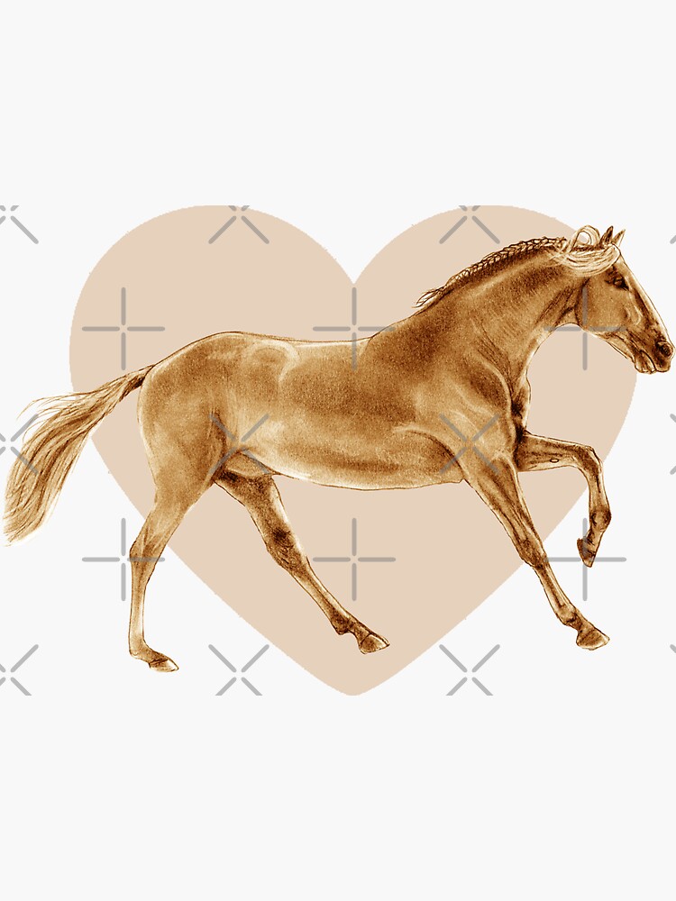 "Galloping horse 4 - brown colorized version, heart background" Sticker ...