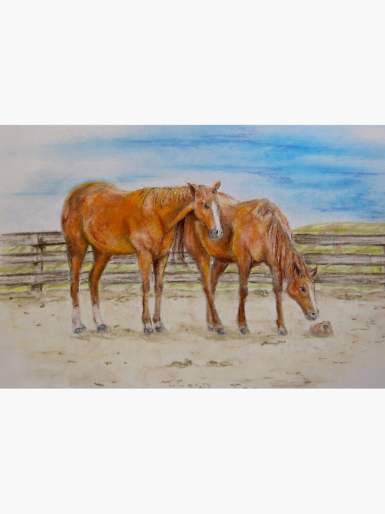 Impression photo « Deux chevaux - Image originale de dessin au pastel ...