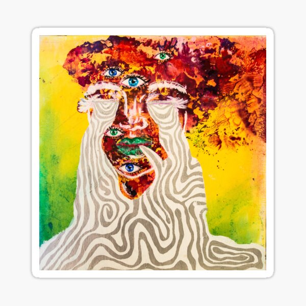 "Trippy Mind Abstract Portrait - Woman with many eyes" Sticker for Sale ...