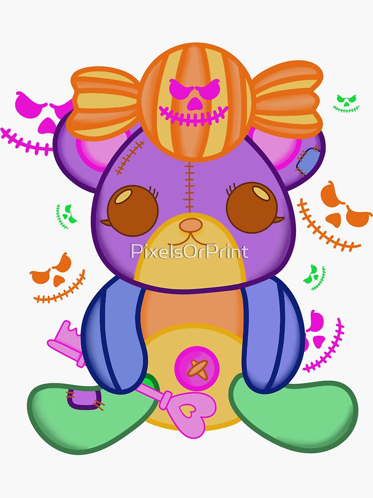 "Halloween Rag Doll Bear" Sticker for Sale by PixelsOrPrint | Redbubble