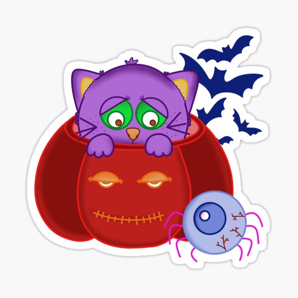 "Halloween Hide and Seek Cat" Sticker for Sale by PixelsOrPrint | Redbubble