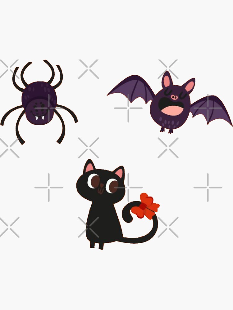 "Cute black cat bat and spider cute sticker pack for Halloween ...