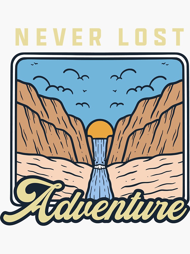 "Mountain and Waterfall Adventure Illustration" Sticker for Sale by ...