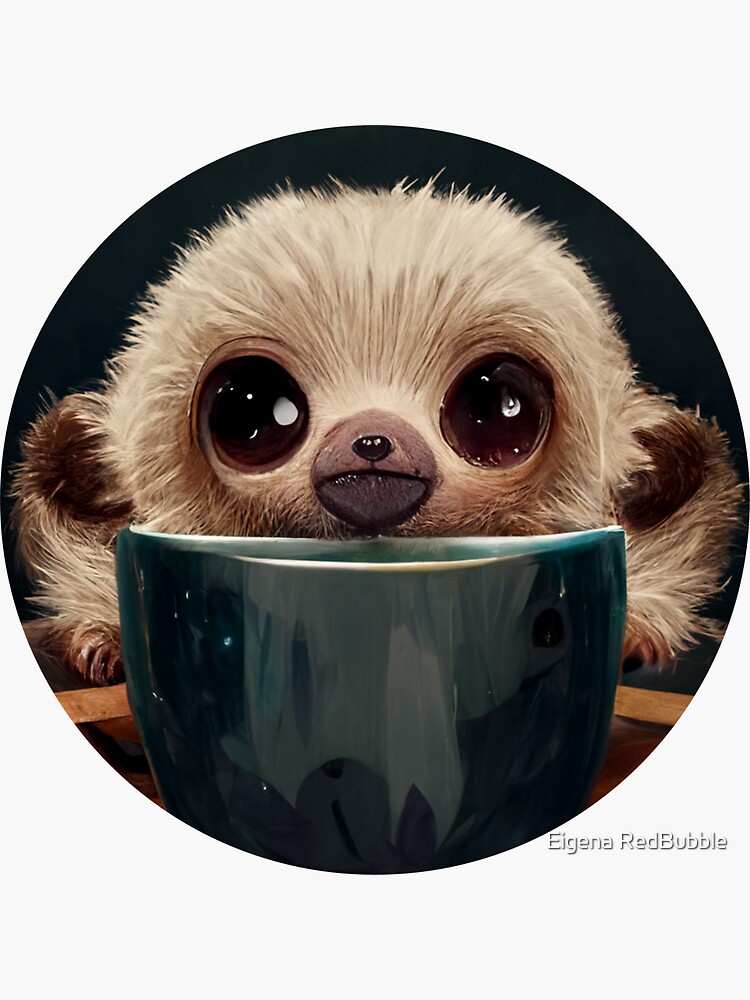"Cute Monkey Sloth Drinking Coffee" Sticker for Sale by btrainwilson ...