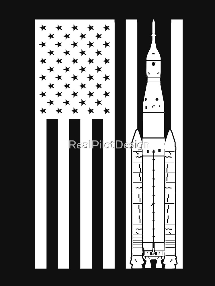 "SLS Space Launch System Space Rocket American Flag Design" T-shirt for ...